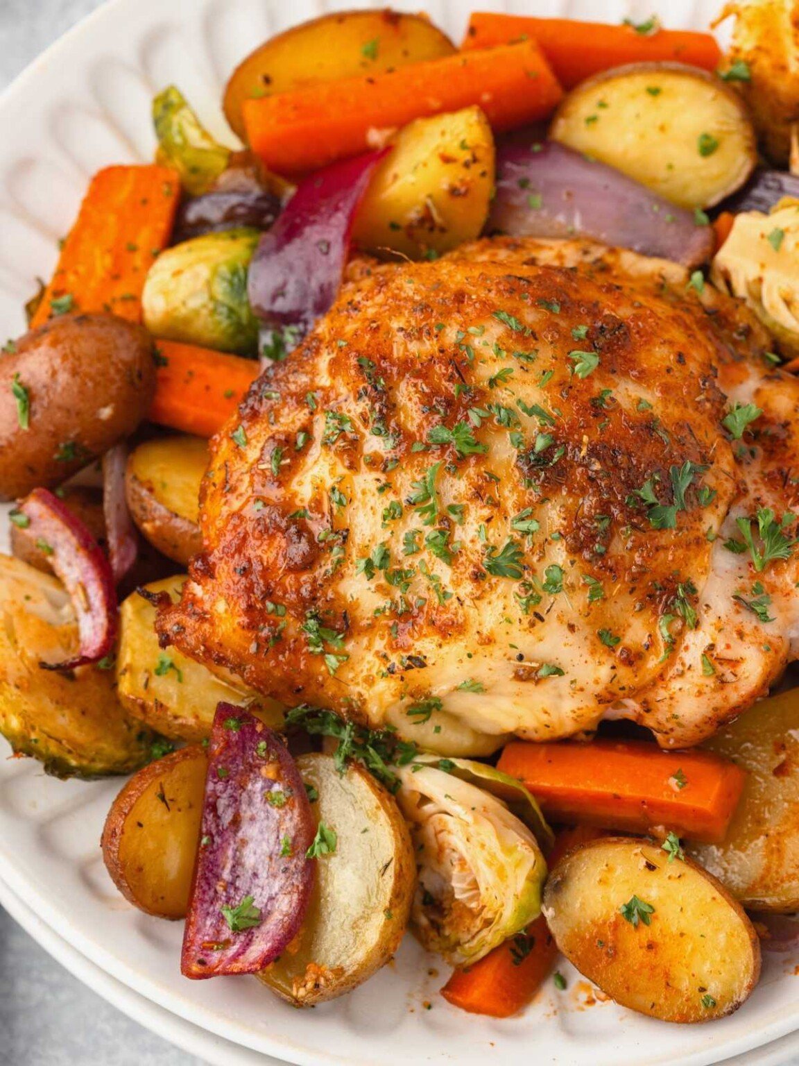 Chicken Thigh Tray Bake - Quiche My Grits